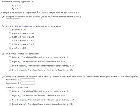 Solved Consider The Following Hypothesis Test Hou 17 Ha