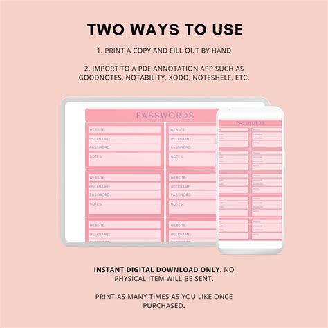 Password Tracker Printable Tracker Pink Password Log Username