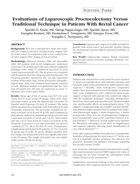 Pdf Evaluations Of Laparoscopic Proctocolectomy Versus Traditional