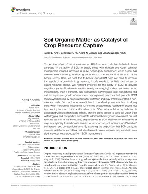 Pdf Soil Organic Matter As Catalyst Of Crop Resource Capture