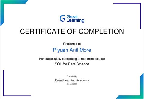 Piyush More On Linkedin Datascience Sql Continuouslearning Dataanalysis Certificatecompletion