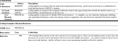 Excerpt Of Codebook And Coding Examples Download Table