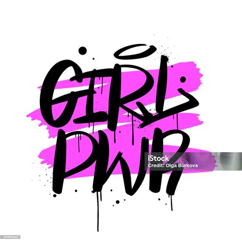 도시 힙 스터 거리 예술 스프레이 효과가 있는 소녀 Pwr의 낙서 태깅 페미니즘의 개념 여성의 권리 준비된 국제 여성의 날 카드