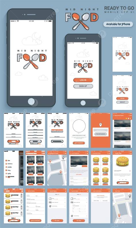 User Interface Kit For Mobile Apps For Late Night Food Ordering Vector Fast Food E Commerce