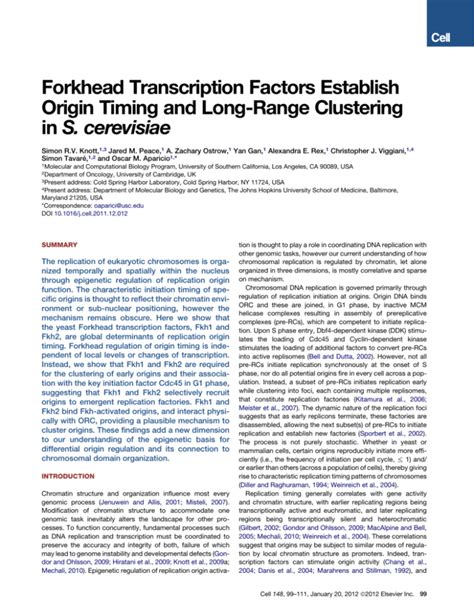 Forkhead Transcription Factors Establish Origin Timing And Long