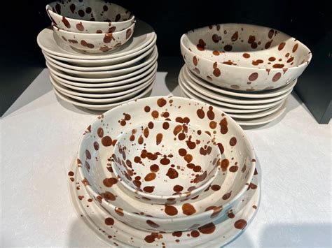 Speckled Stoneware Dinnerware Set Hand Painted Look Plates And Bowls