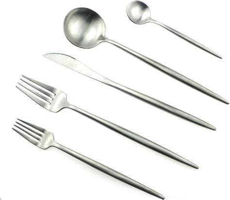 Buy Gugrida 5 Pieces Matte Silver Flatware Set 18 10 Stainless Steel