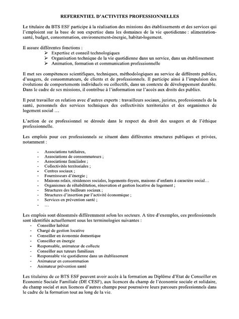 Extrait Du Référentiel De Bts Esf Pdf