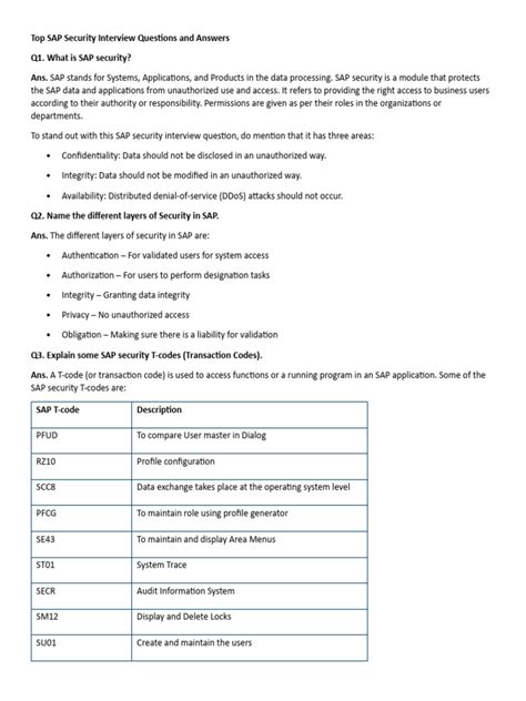 Top 41 Sap Security Interview Questions And Answers Pdf Database
