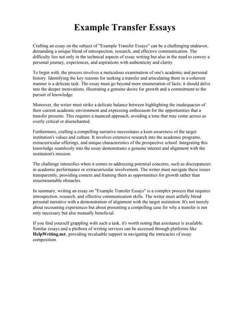 Sample College Transfer Essay Pdf