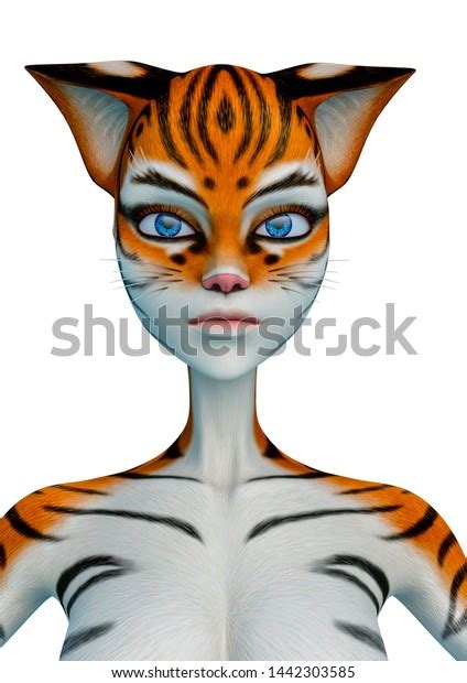Tiger Girl Cartoon Id Portrait This Ilustración De Stock 1442303585