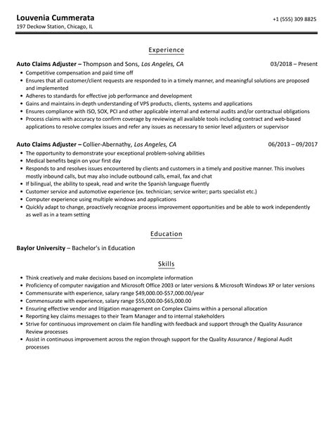 Auto Claims Adjuster Resume Samples Velvet Jobs