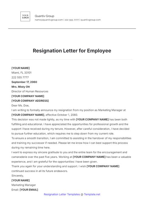 Free Voluntary Resignation Letter Template To Edit Online