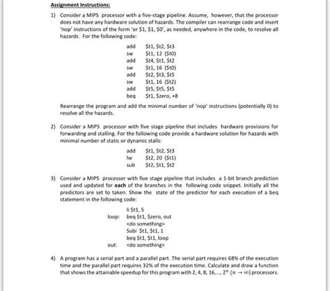 Solved Sw Sw Sw Assignment Instructions 1 Consider A Mips