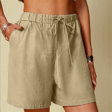 Rydcot Linen Shorts For Women Casual Summer Solid Color Waist Elastic