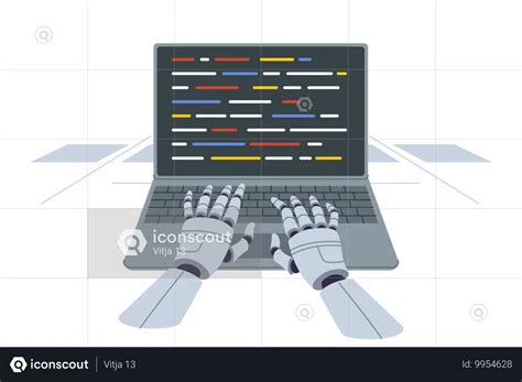 Hands Of Robot Programmer Typing Code Into Laptop Thanks To Development Of Artificial