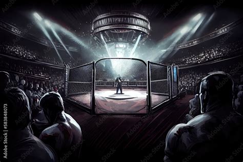 Cage Fight Arena With View Of The Full Stadium Showing Off The