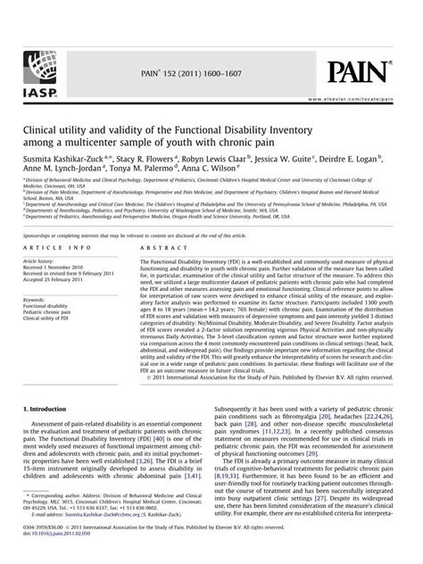Pdf Clinical Utility And Validity Of The Functional Disability Inventory Among A Multicenter