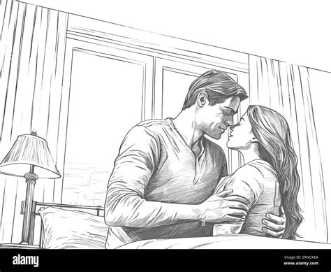 A Couple Hugging In Their Bed Detailed Linework Realistic Rendering