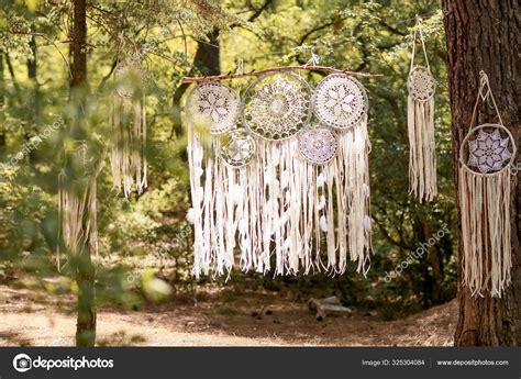 Close Up Dream Catchers Hanging On A Tree In The Forest Stock Photo BatkovaElena