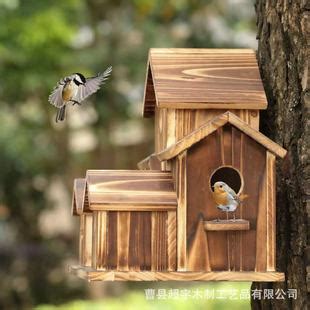 跨境木质鸟窝田园树上壁挂鸟巢别墅式喂鸟器园林摆件实木孵化箱 阿里巴巴