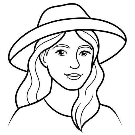 Premium Vector A Black And White Drawing Of A Woman Wearing A Hat