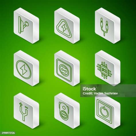 세트 라인 전등 스위치 전기 콘센트 패널 번개 볼트 고전압 케이블 및 미세 회로 Cpu 아이콘이있는 프로세서 벡터 0명에 대한 스톡 벡터 아트 및 기타 이미지 Istock