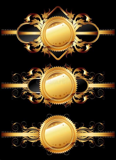 золотистый комплект Ornamental ярлыков Иллюстрация вектора