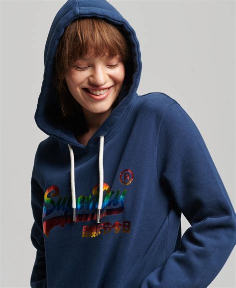 Womens Rainbow Graphic Logo Hoodie In Nautical Navy Superdry Ie