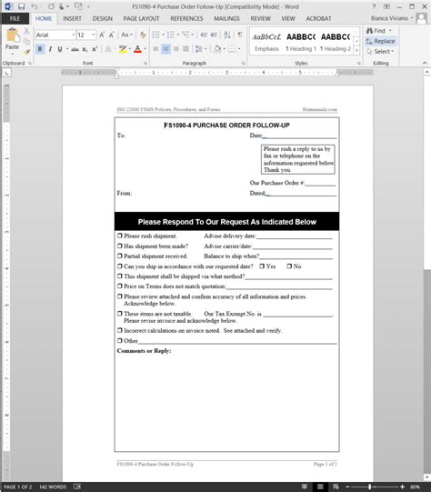 Fsms Purchase Order Follow Up Template Fds1090 4