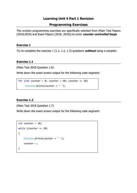 Solution Unit Part Revision Programming Exercises Studypool