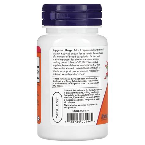 Now Foods Mk Vitamin K Extra Strength Mcg Veg Capsules