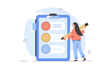 온라인 설문 조사 벡터 일러스트레이션입니다 가제트에 대한 온라인 설문 조사 양식을 작성하고 목록 종이 메모를 할 수 있습니다 설문조사 양식 작성 개념에 대한 스톡 벡터 아트