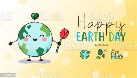 World Earth Day Concept Cute Cartoon Planet Earth Globe With Smile And