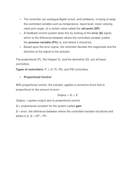 Types of Controllers: P, I, D, PI, PD, and PID Controllers | PDF | Control Theory | Control System