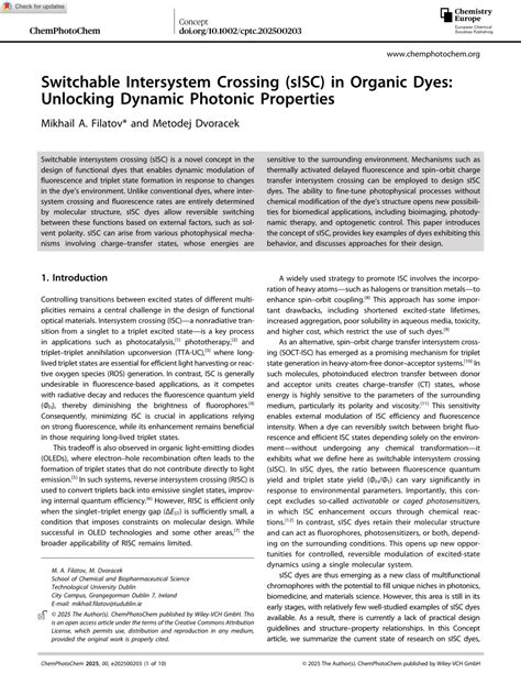 Pdf Switchable Intersystem Crossing Sisc In Organic Dyes Unlocking Dynamic Photonic Properties