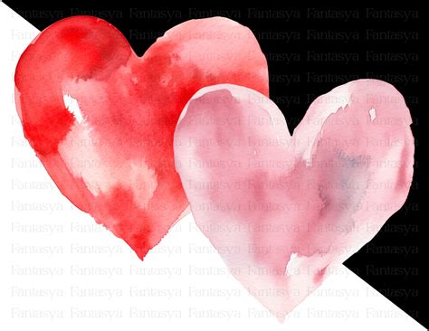 Watercolor Hearts Clipart Digital Download Hand Painted Etsy