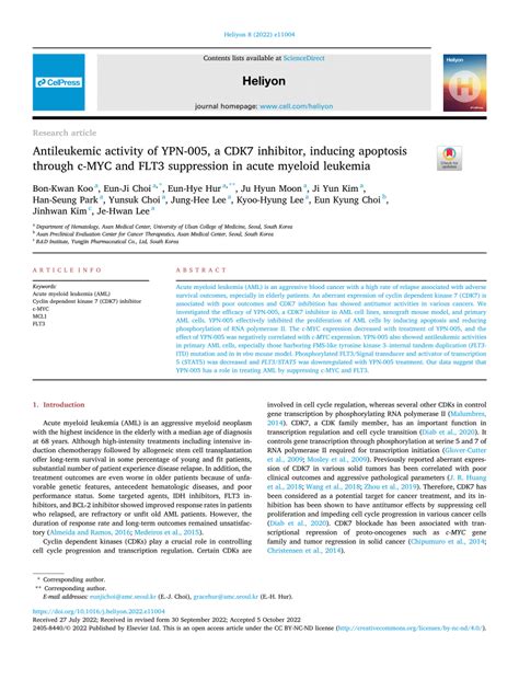 Pdf Antileukemic Activity Of Ypn 005 A Cdk7 Inhibitor Inducing