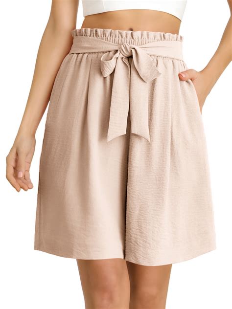Anygrew Womens High Waist Shorts Wide Leg Shorts With Pockets Bow