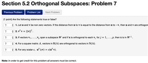 Solved Section 52 Orthogonal Subspaces Problem 7 Previous