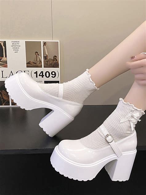 Women Chunky Heeled Mary Jane Pumps Elegant Outdoor White Pumps In