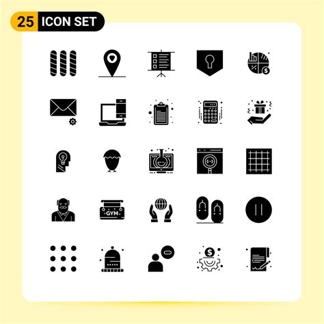 Mobile Interface Solid Glyph Set Of 25 Pictograms Of Message Graph Key