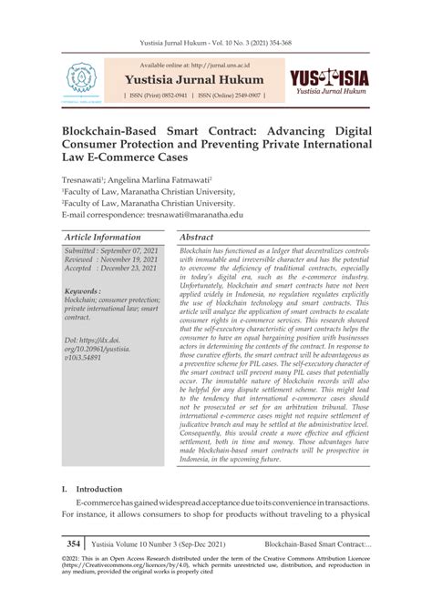 Pdf Blockchain Based Smart Contract Advancing Digital Consumer Protection And Preventing