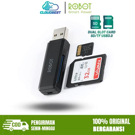 Jual ROBOT CR USB Cap Design With Slot Card Reader Black Original Shopee Indonesia