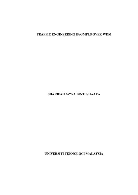 pdf traffic engineering of ip gmpls over wdm