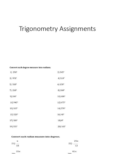 Trigonometry Assignments Pdf