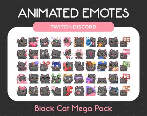 50 Animated Static Cute Black Cat Emotes Mega Pack For Twitch Youtube