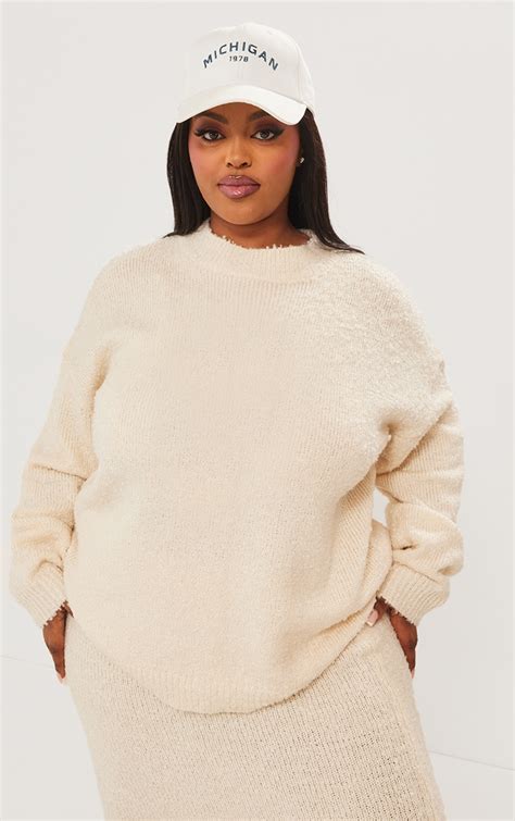 Plus Cream Soft Knit Boucle High Neck Sweater Plus Size