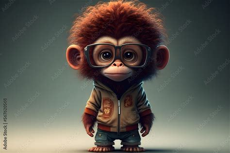 Cute Monkey Character Created Using Ai Generative Technology Stock