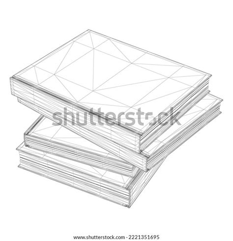 Wireframe Stack Four Books Black Lines Stock Vector Royalty Free